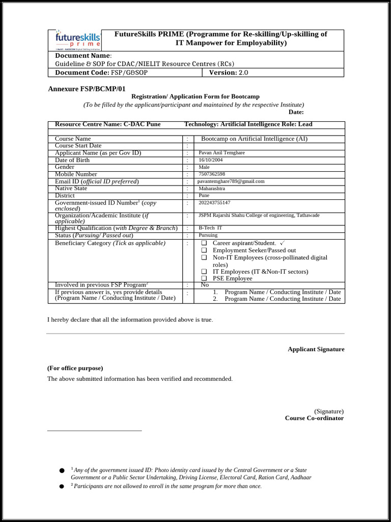 FSP AI Bootcamp-1 NominationForm PDF | PDF | Access Control | Government And Personhood