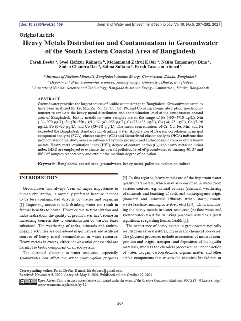 Heavy Metals in Bangladesh Groundwater | PDF | Aquifer | Groundwater