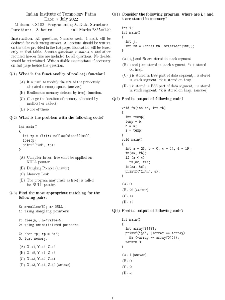 CS102 2022 EndSem With Sol | PDF | Software Development | C++