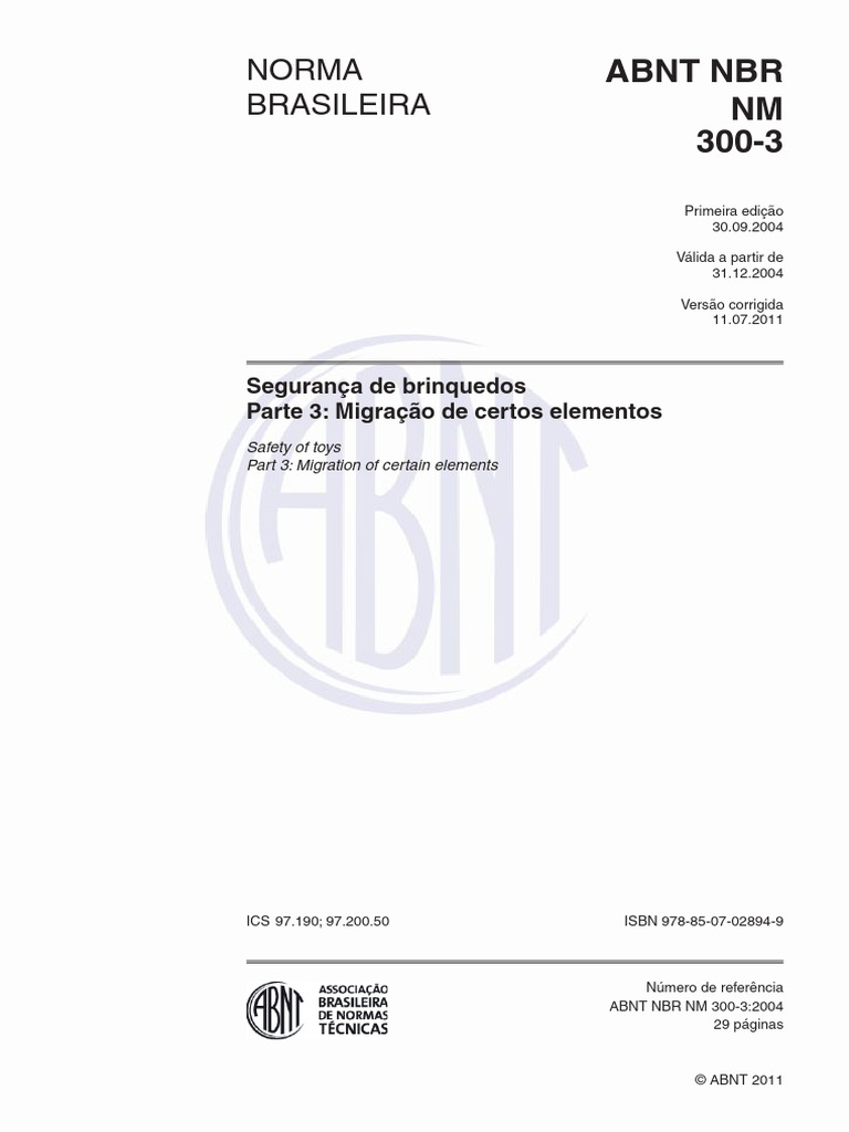 Segurança de Brinquedos: ABNT NBR NM 300-3 | PDF | Brasil