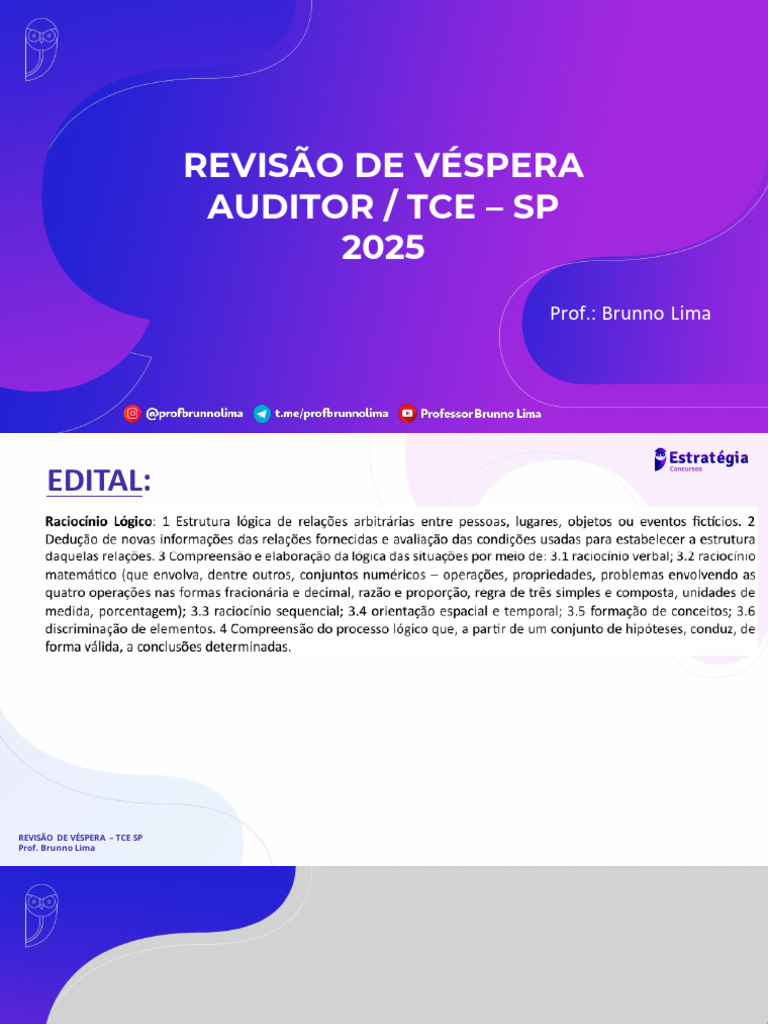Revisao de Vespera TCE SP Estrategia Concursos Aluno | PDF | Lógica