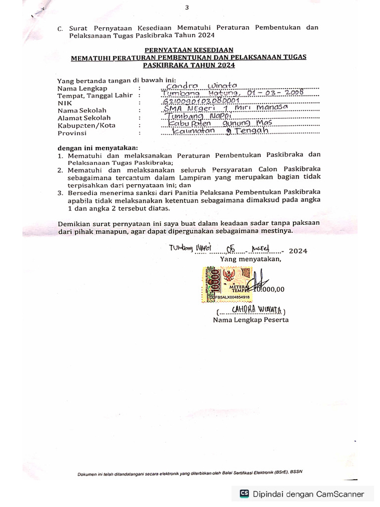 SURAT PERNYATAAN CANDRA WINATA | PDF