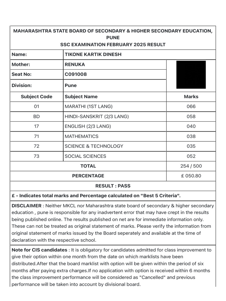 Maharashtra SSC Exam Result 2025 | PDF