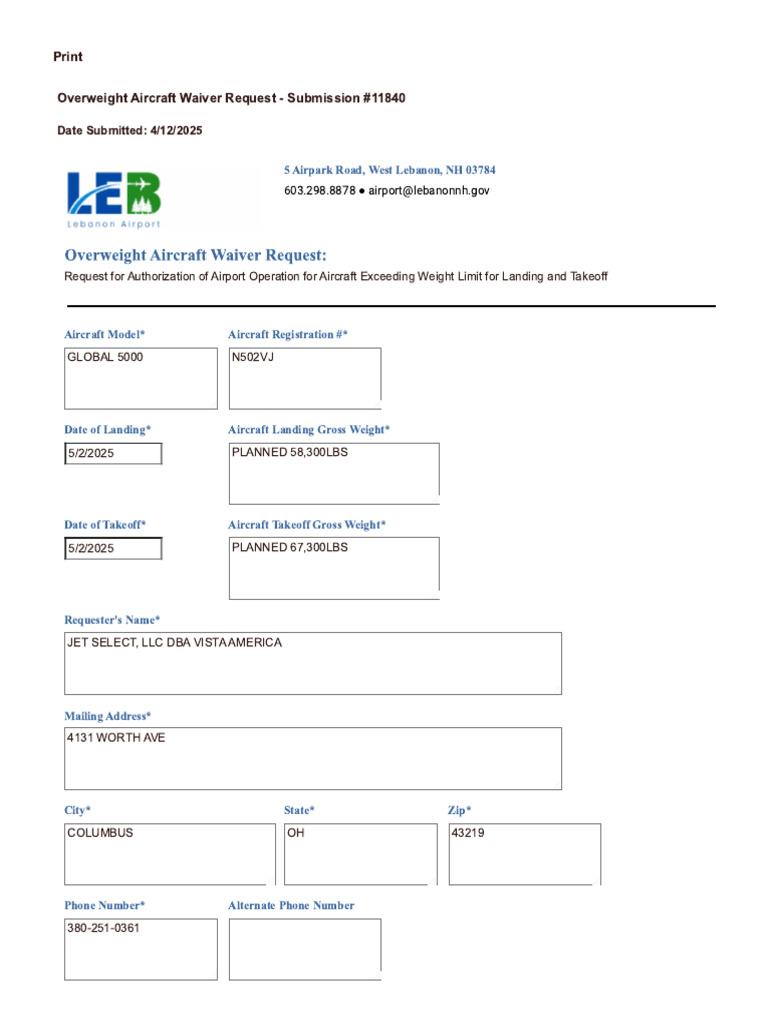 KLEB - PCN Overwirhgt Permit | PDF