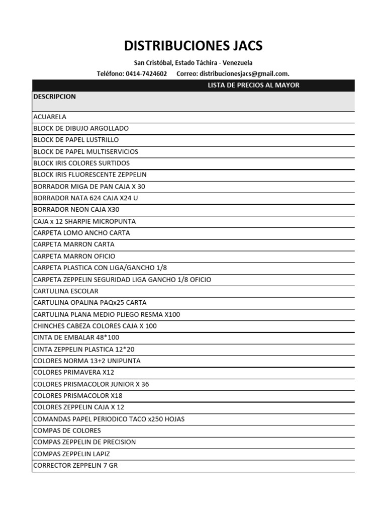 Lista Al Mayor 2025 Jacs | PDF | Grafito | Implementos de escritura
