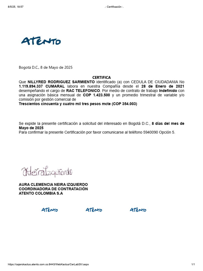 Certificación - .PDF Laboral Niyi | PDF