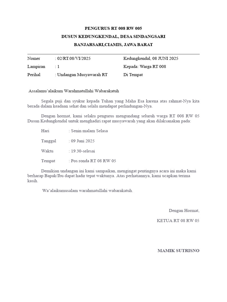 Pengurus RT 008 RW 005 | PDF