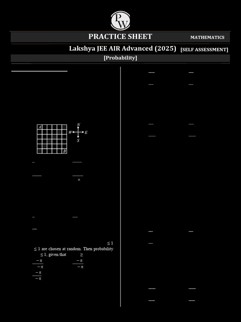 Probability - Practice Sheet (Homework) - Lakshya JEE AIR Advanced (2025) | PDF | Chess Openings ...
