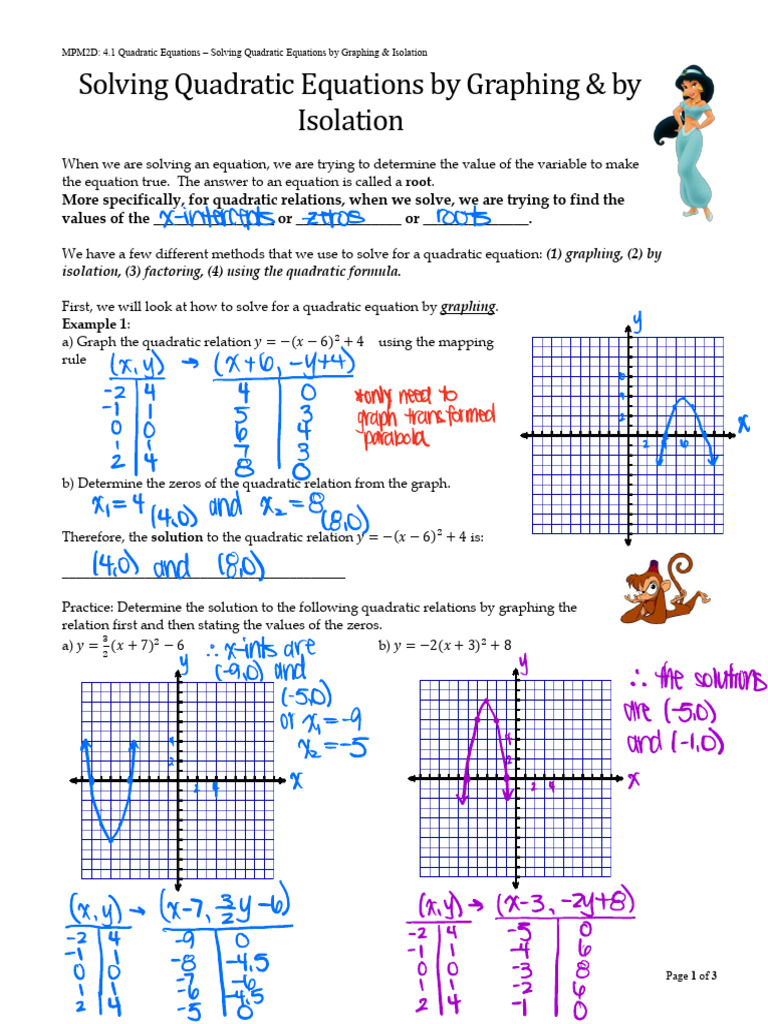 Lesson 4.1 - Solving Quadratic Equations by Graphing & Isolation | PDF ...