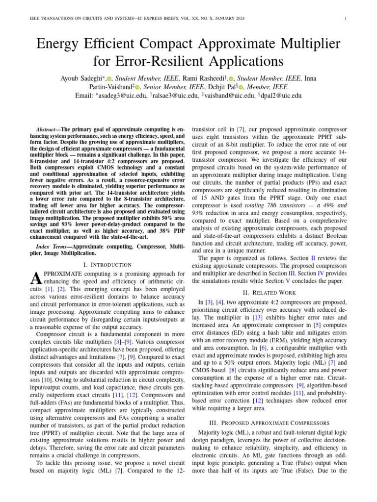 Energy Efficient Compact Approximate Multiplier For Error-Resilient Applications | PDF ...