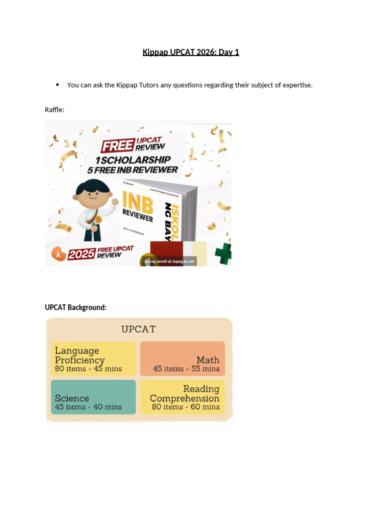 Kippap Fre UPCAT 2026 Review Day 1 | PDF