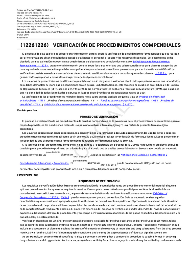 USP-NF 1226 Verification of Compendial Procedures | PDF | Laboratorios ...