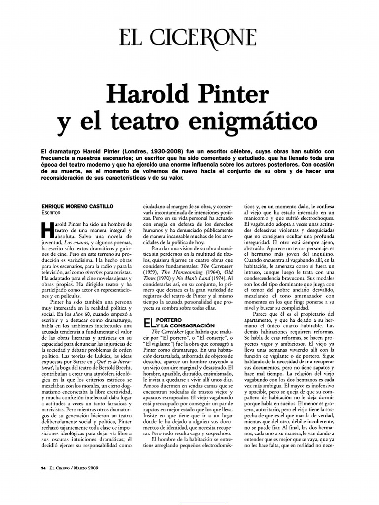 Harold Pinter: Teatro y Enigmas Dramáticos | PDF | Teatro | Entretenimiento