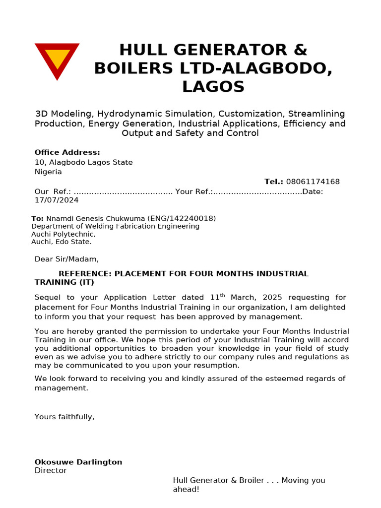 Hull Generator & Boilers Acceptance Letter | PDF