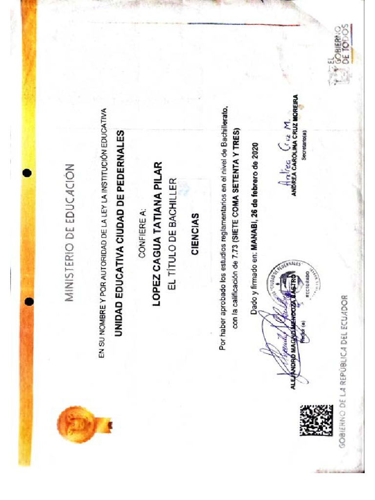 Título de Bachiller Tatiana 2-Comprimido | PDF
