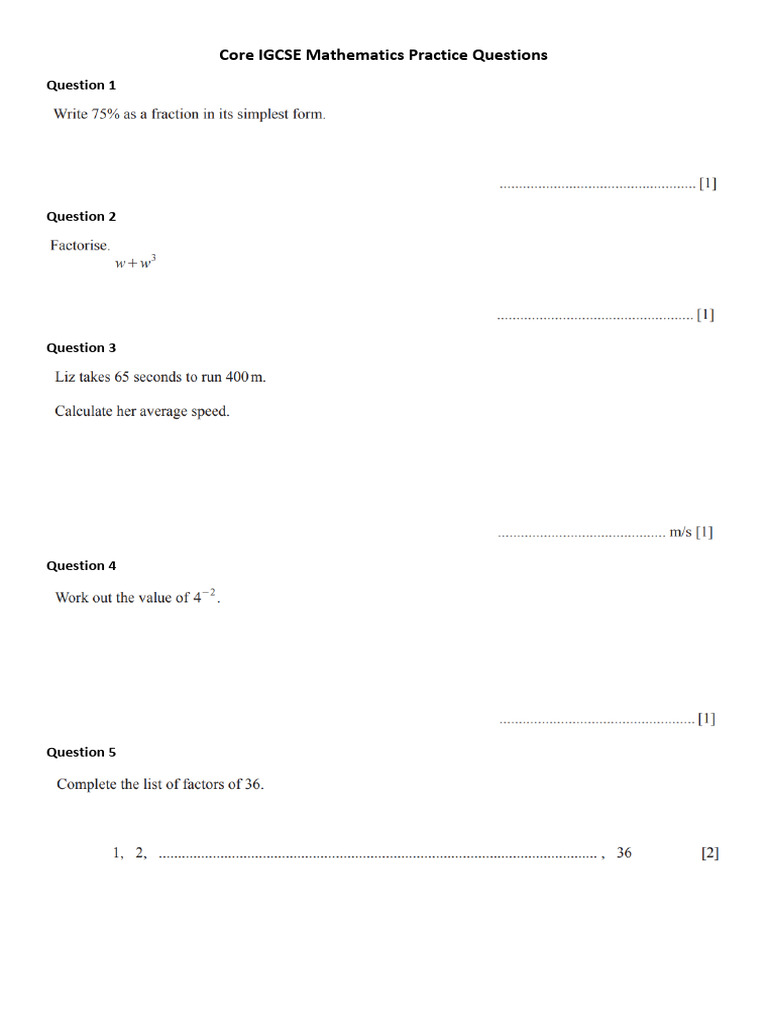 Core Mathematics Practice Questions | PDF