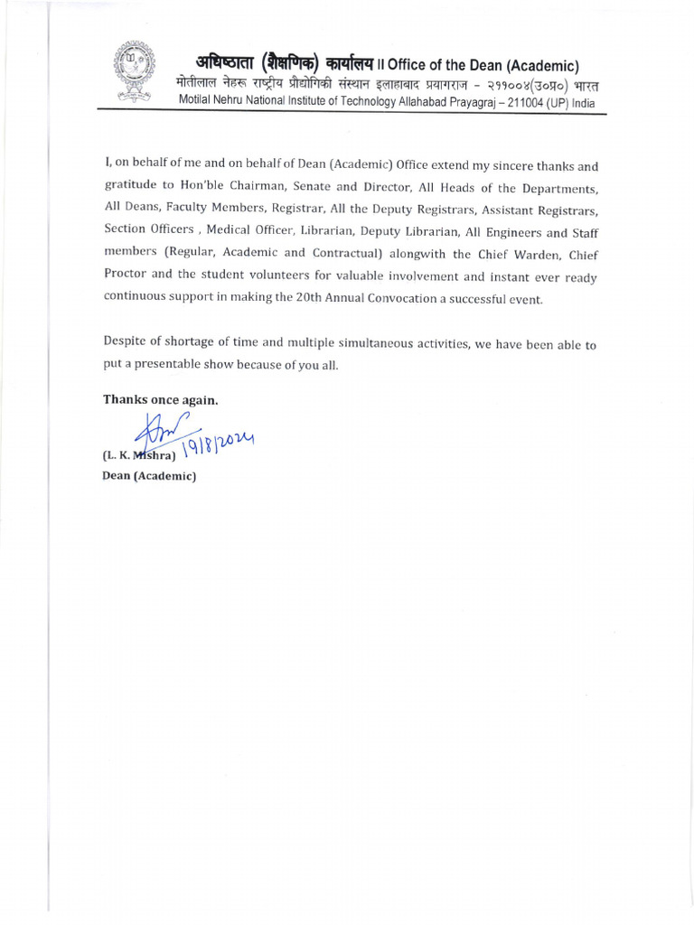 Thank You Note For Successful Conduct of The 20th Convocation 2023 | PDF