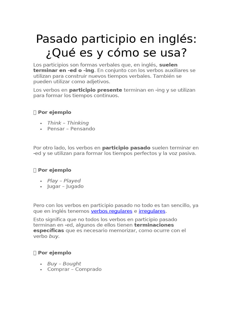 Uso del pasado participio en inglés | PDF | Verbo | Unidades Semánticas