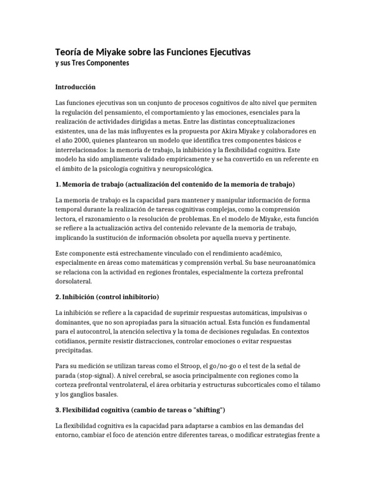Teoría de Miyake: Funciones Ejecutivas | PDF | Memoria de trabajo ...