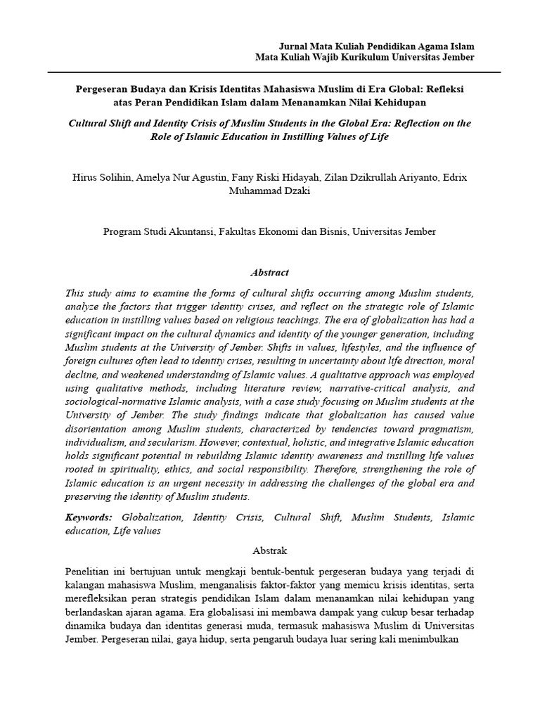 Pergeseran Budaya Dan Krisis Identitas Mahasiswa Muslim Di Era Global | PDF