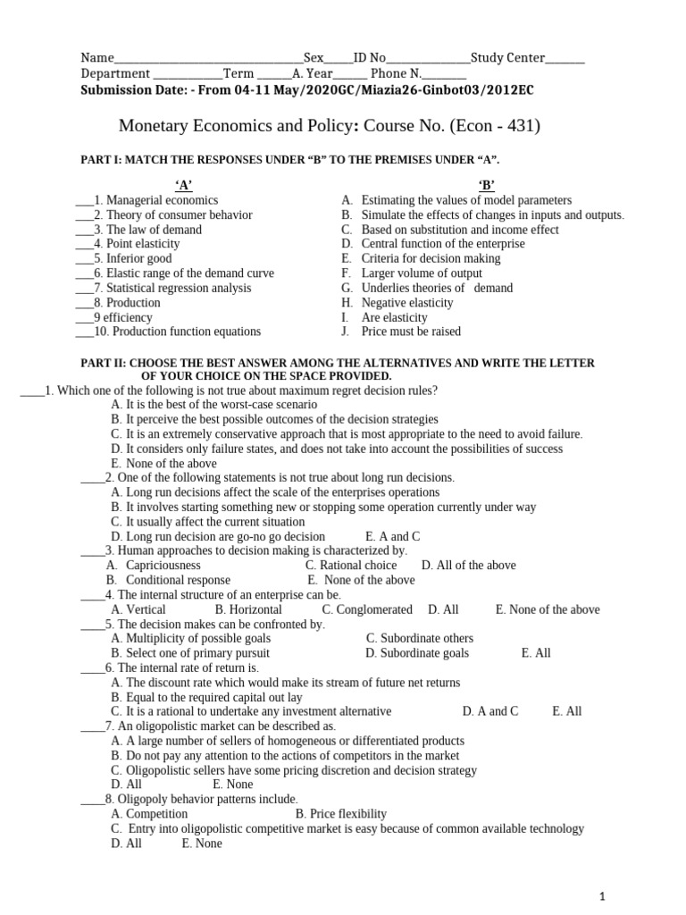 Monetary Economics and Policy June. 2020 | PDF | Demand | Price ...
