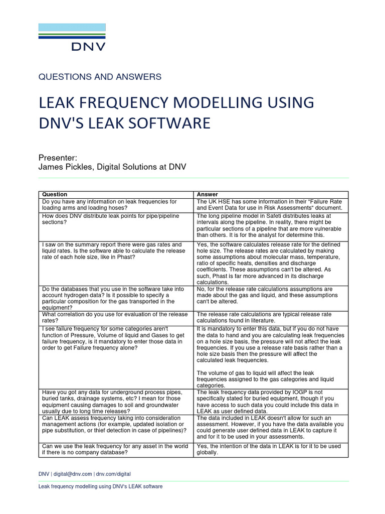 Webinar - Leak Frequency Modelling Using DNV's LEAK Software - Q&A ...