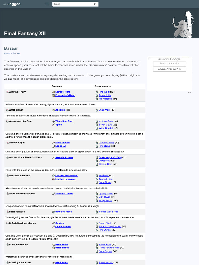 Final Fantasy XII: Bazaar | PDF