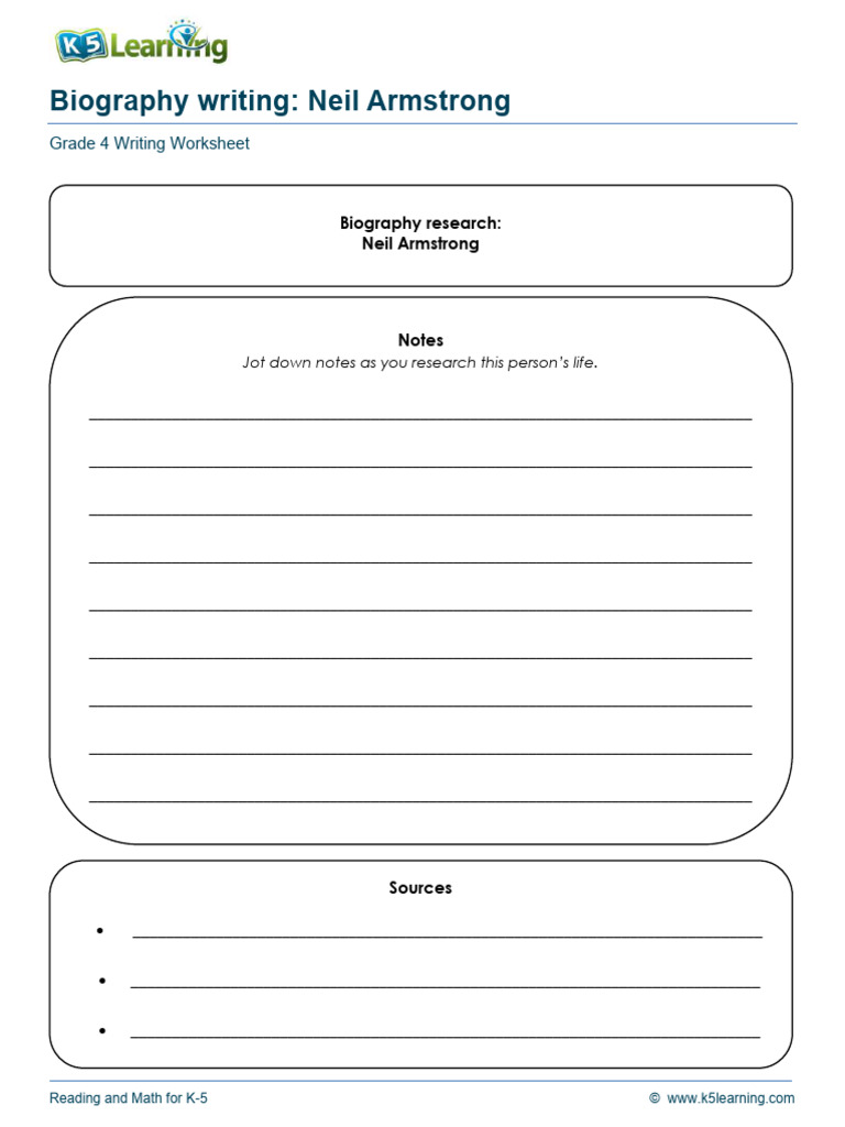 Grade 4 Biography Worksheet: Neil Armstrong | PDF