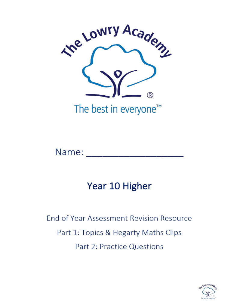 Year 10 Maths Revision Resource | PDF | Algebra | Quadratic Equation