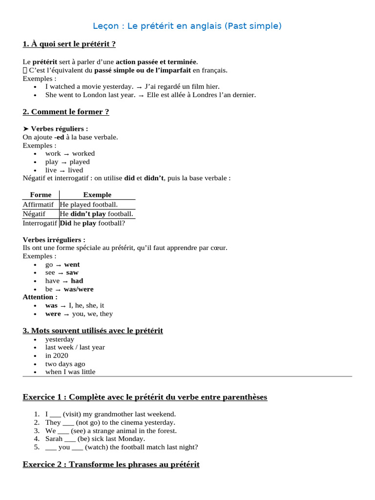 Comprendre le prétérit en anglais | PDF | Linguistics | Grammar