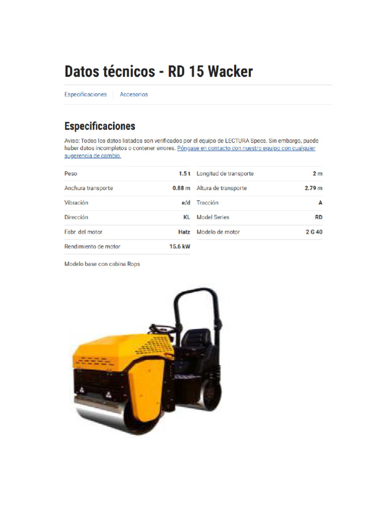 Ficha Tecnica Compactador Wacker Dr15 | PDF