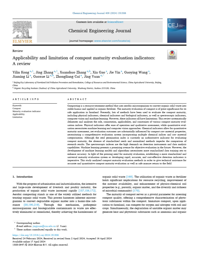 Applicability and Limitation of Compost Maturity Evaluation Indicators | PDF | Compost | Odor