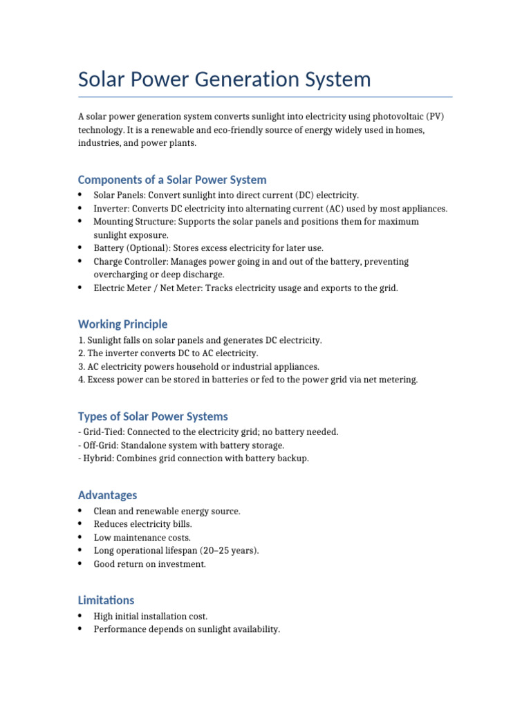 Overview of Solar Power Systems | PDF