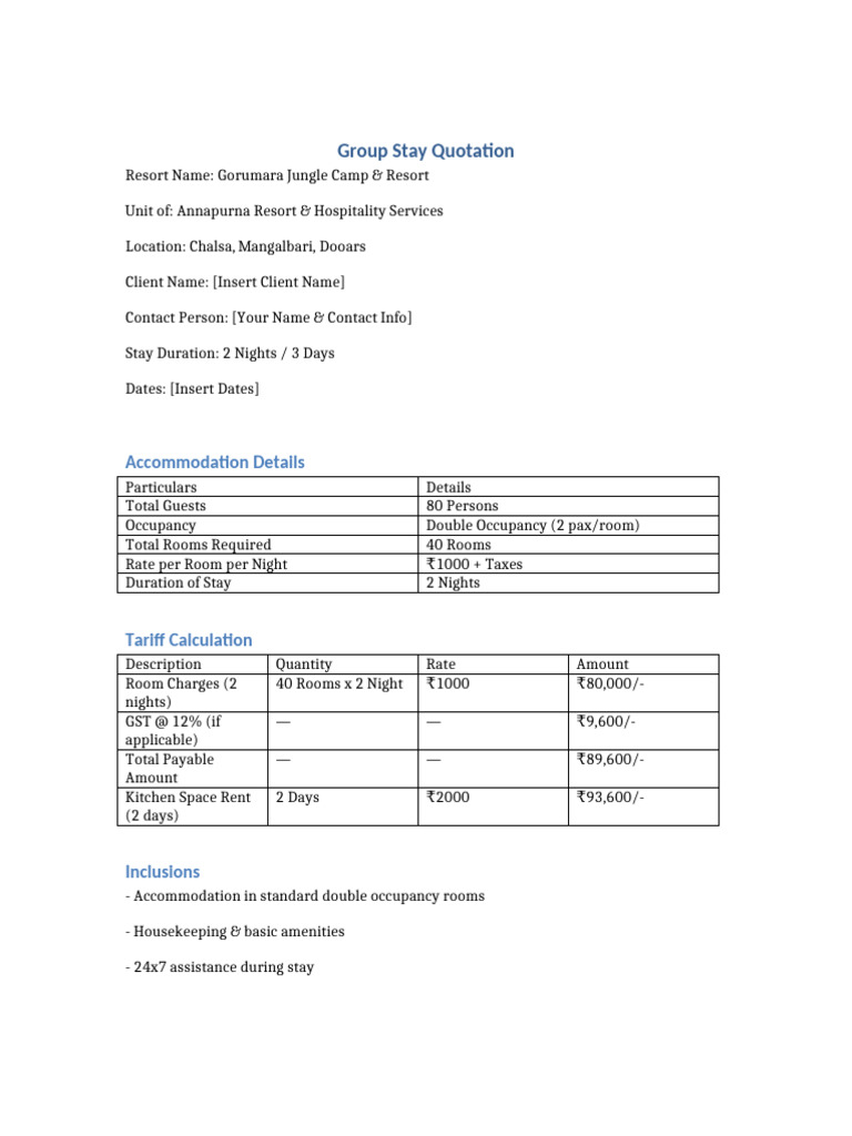 Final Group Stay Quotation With Transport | PDF