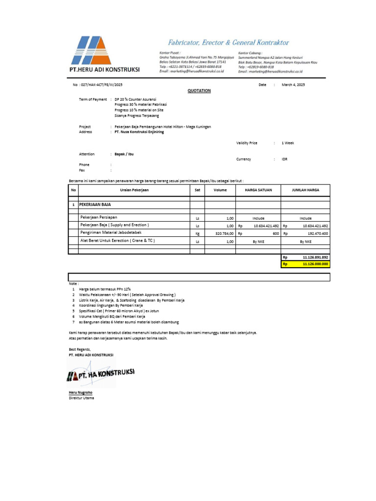 (Hak - 027) Rap Rab Pekerjaan Baja Pembangunan Hotel Hilton Mega ...