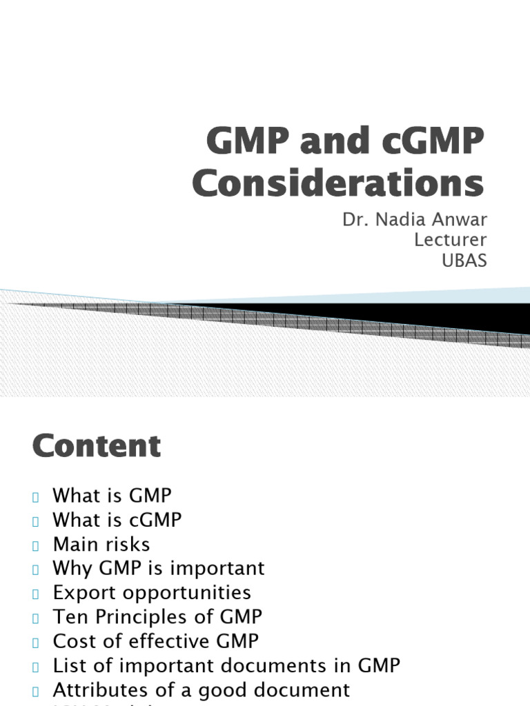 GMP and CGMP Considerations | PDF | Quality | Pharmacy
