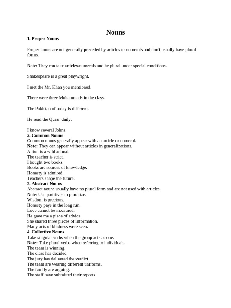 Study Notes On Noun Rules With Examples | PDF | Plural | Noun