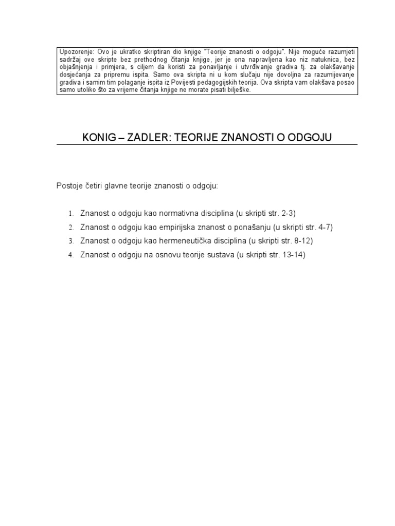 Teorije Znanosti O Odgoju Skripta Pdf