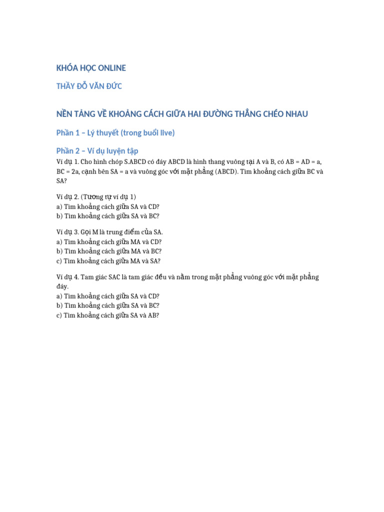 Toan11 Buoi4 KhoangCach | PDF