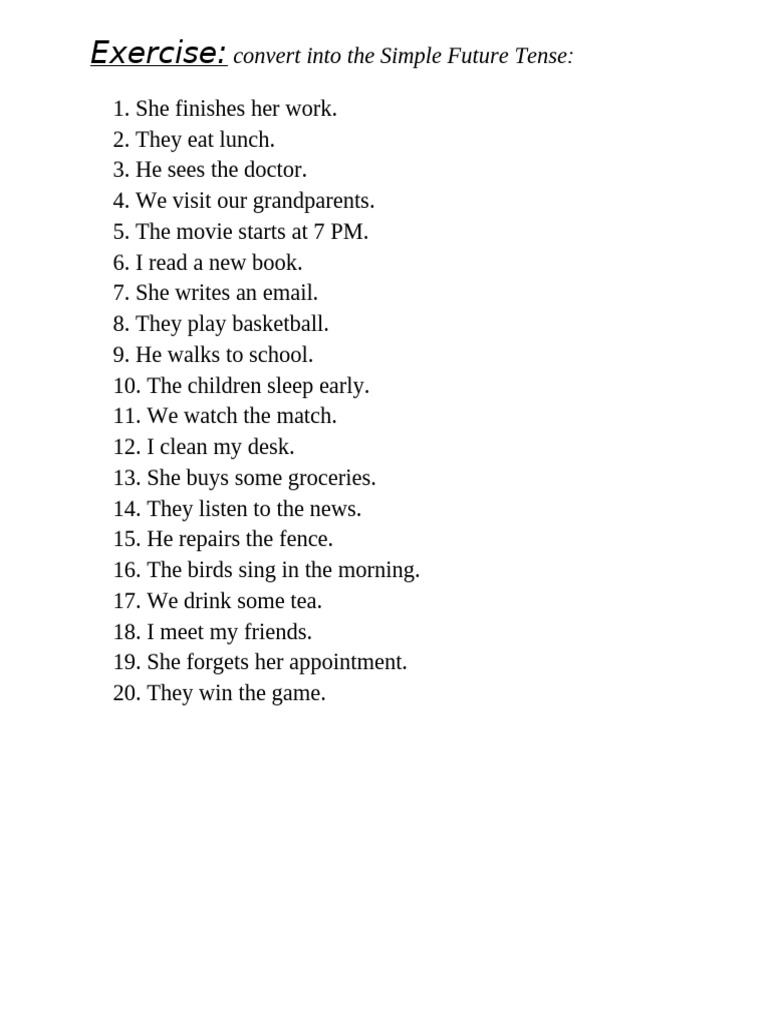 Exercise 11 Simple Future Tense | PDF