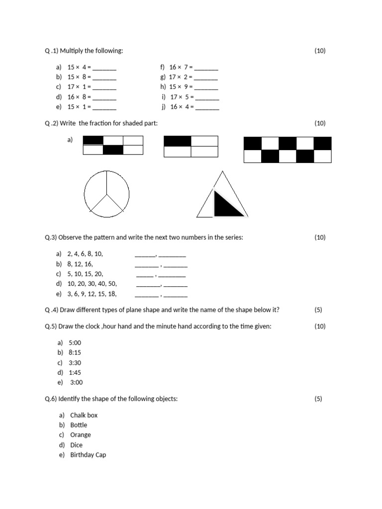 Maths Class 3 Term 2 Paper 1 | PDF