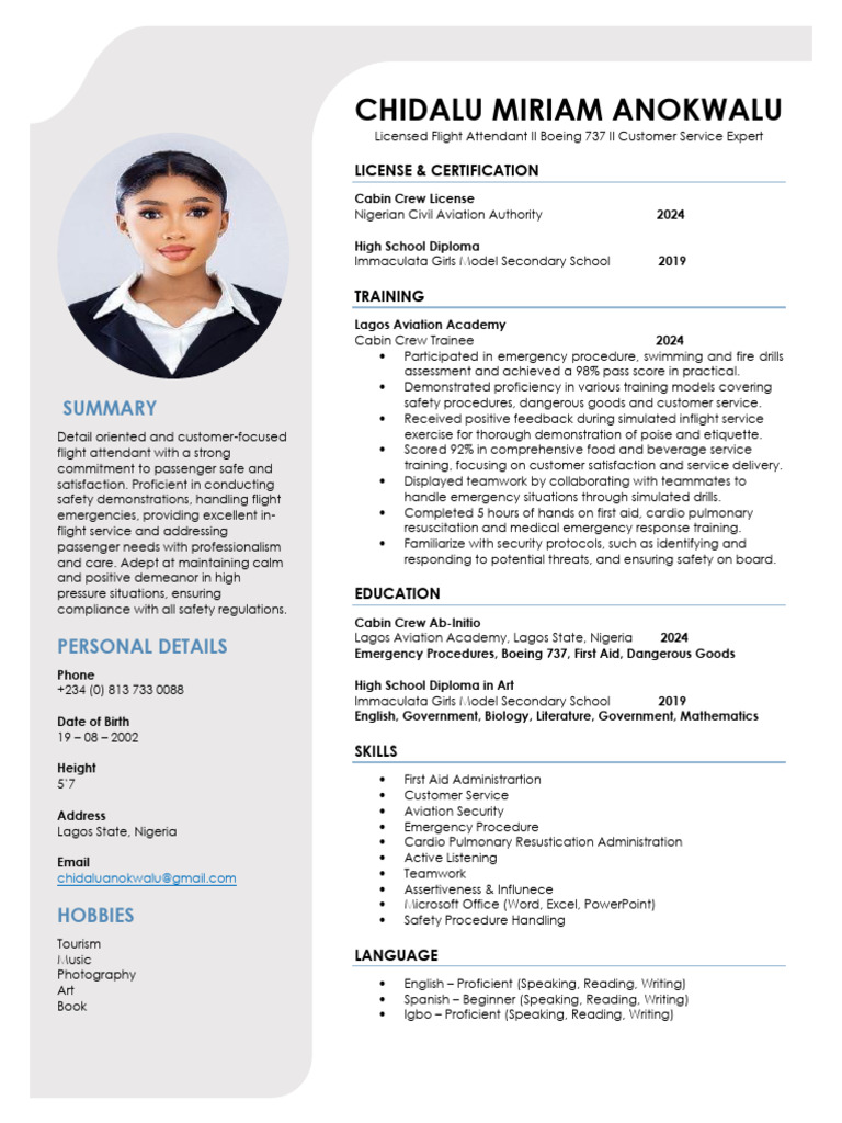 Chidalu Miriam Anokwalu-1 | PDF | Flight Attendant | First Aid