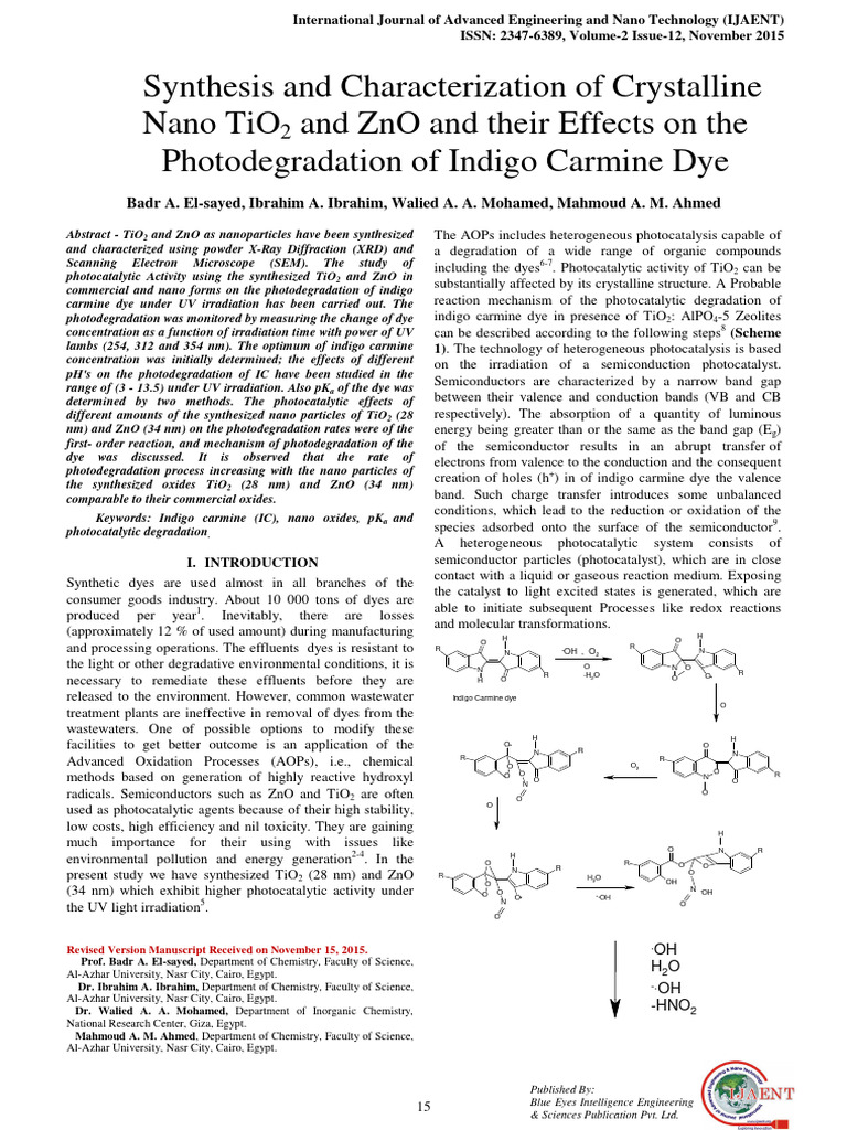 L Sayed 2015, Synthesis and Characterization of Crystalline Nano Tio2 and ZnO and Their Effects ...