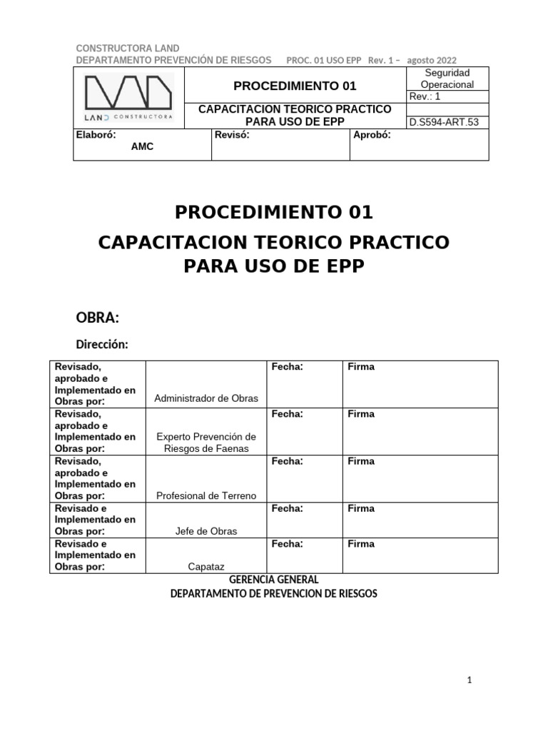 PROC. 01 CAPACITACION TEORICO PRACTICO PARA USO EPP Rev.1 10-06-2022 | PDF | Máscara