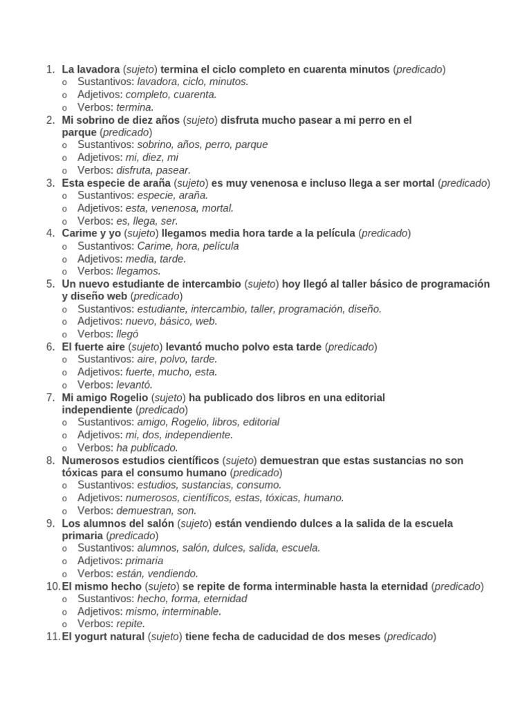 Sustantivo, Verbo Adjetivo, Predicado | PDF | Predicado (Gramática ...
