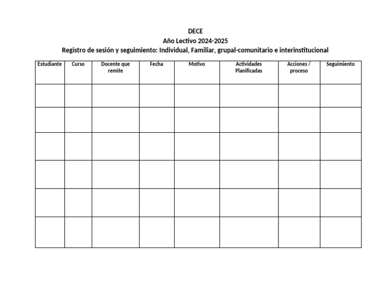 Registro de Sesión y Seguimiento DIARIO | PDF