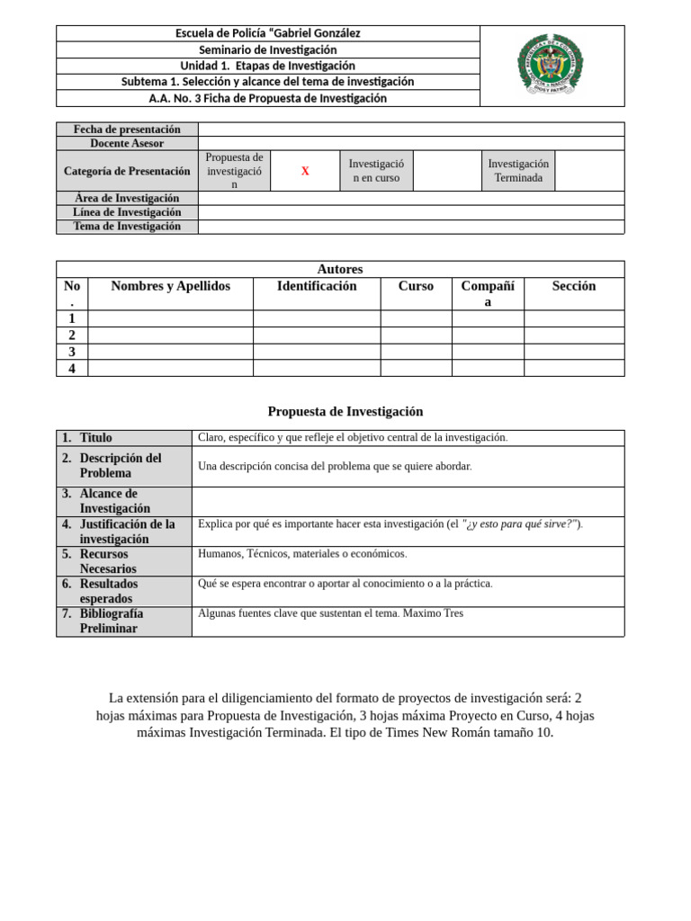 AA No. 3 Ficha de Propuesta de Investigacion | PDF
