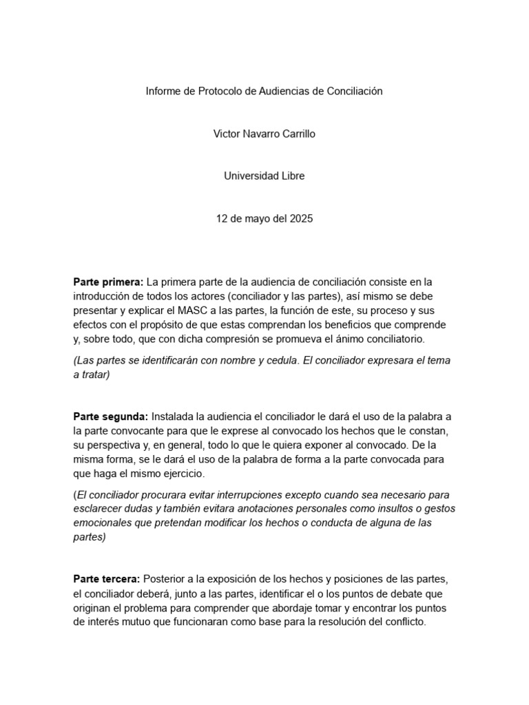 Informe de conciliacion Protocolo | PDF