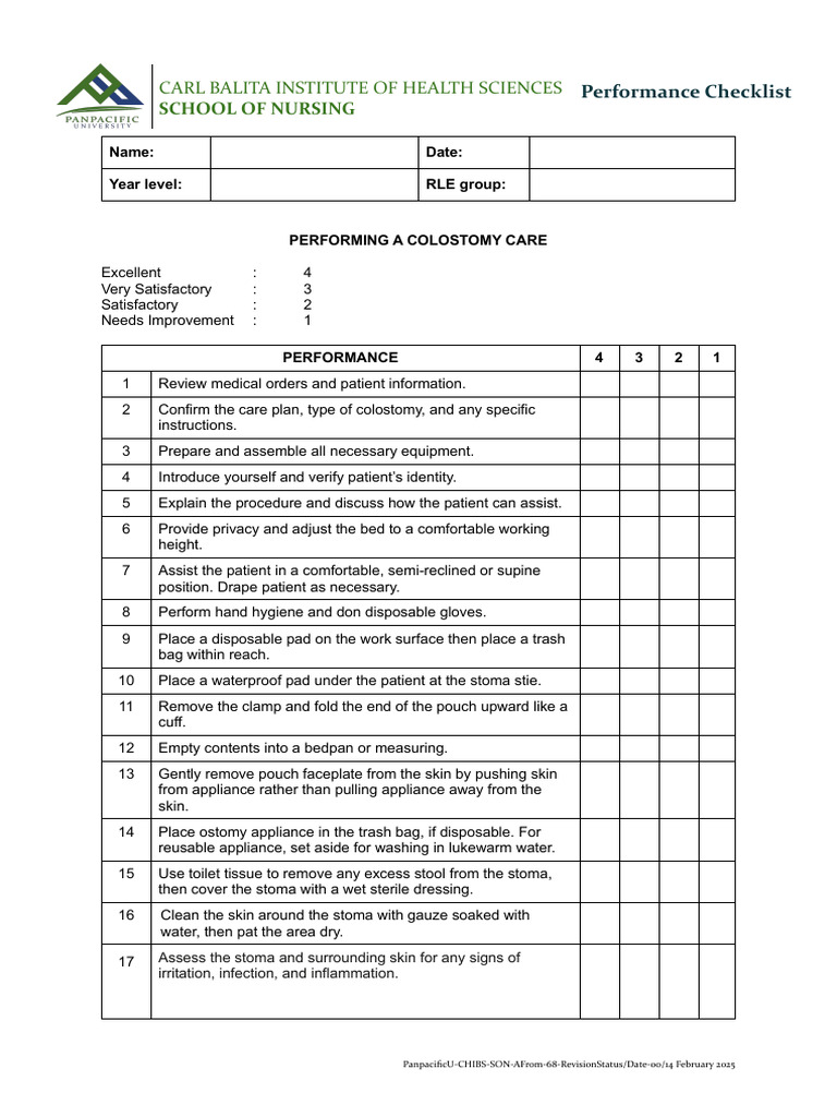 068+Performance+Checklist Colostomy+Care | PDF | Medical Specialties ...