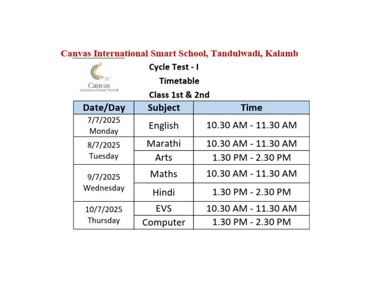 Time Table Ct1 2025 1st and 2nd | PDF